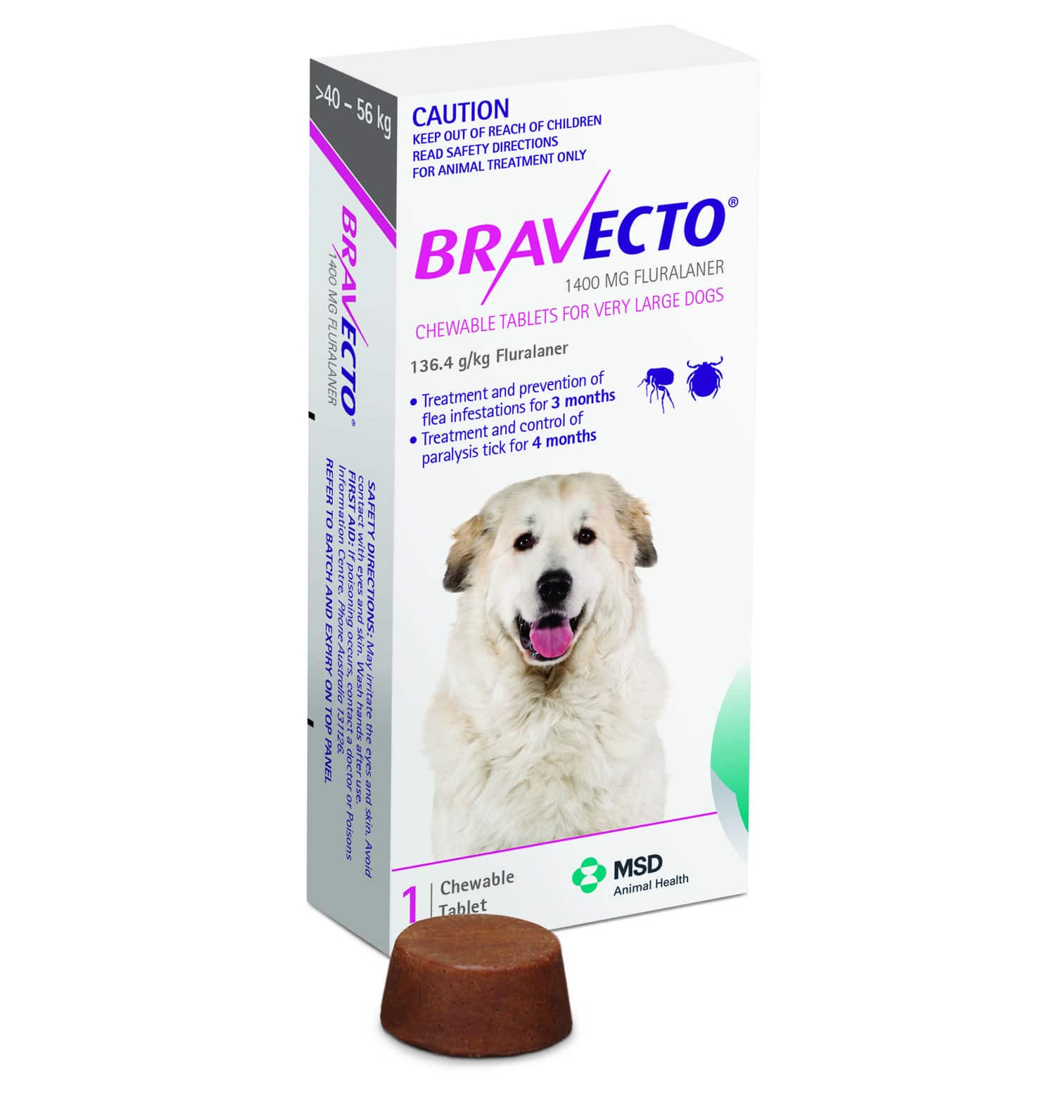 Bravecto Flea and Tick Dog 40kg-56kg - Swanbourne Vet Centre